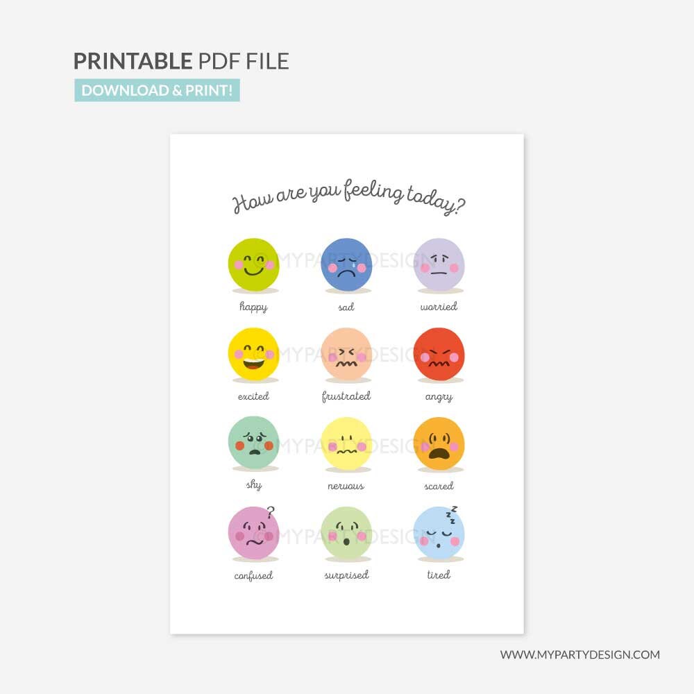 Printable Feelings Chart, Emotions Print for Kids Decor, Homeschool ...