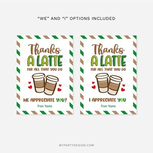 Thanks a Latte Appreciation Tag, Coffee Thank You Label, School Staff ...