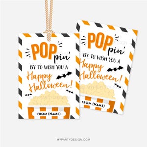 Halloween Popcorn Gift Tag, Poppin by Gift Label, Thank You Gift for ...