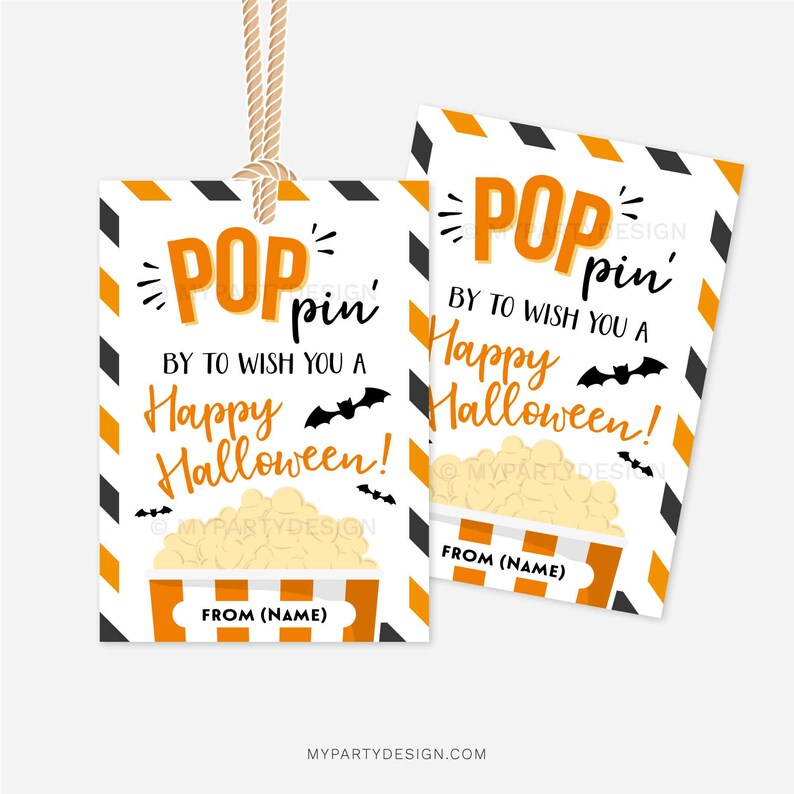 Halloween Popcorn Gift Tag, Poppin by Gift Label, Thank You Gift for ...