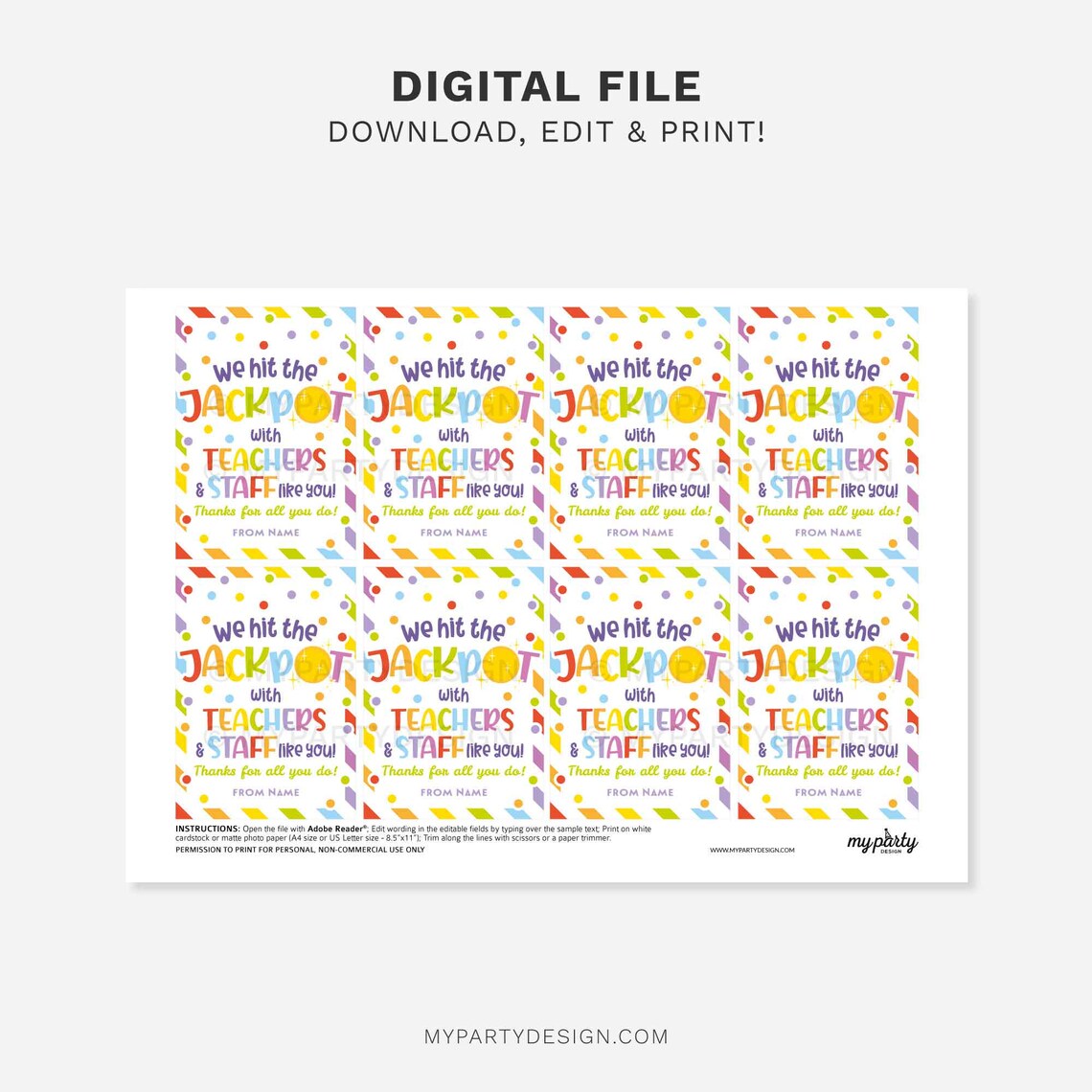 We Hit the Jackpot With Teachers & Staff Like You Gift Tag, Lottery ...