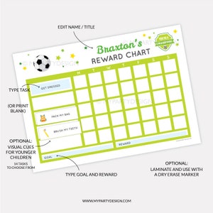 Soccer Chore Chart for Kids, Sports Reward Chart, Editable Sticker ...
