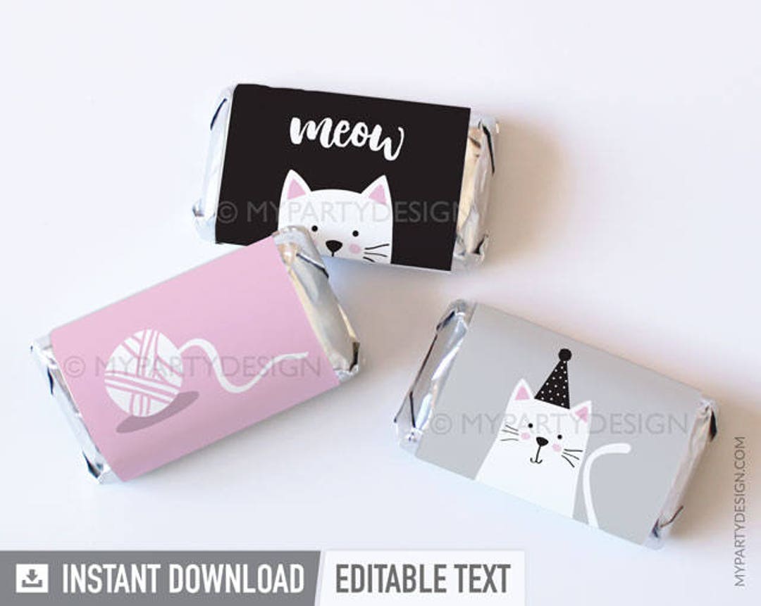 Cat Party Favors, Mini Chocolate Wrappers, Kitty Cat Birthday, Kitten ...