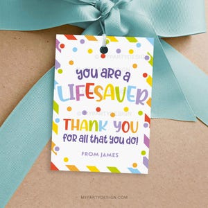 You Are a Lifesaver Gift Tag, Candy Label for Staff Volunteer or ...