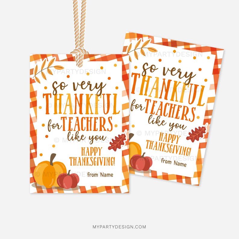 Teacher Thanksgiving Gift Tag, so Very Thankful Fall Favors for ...