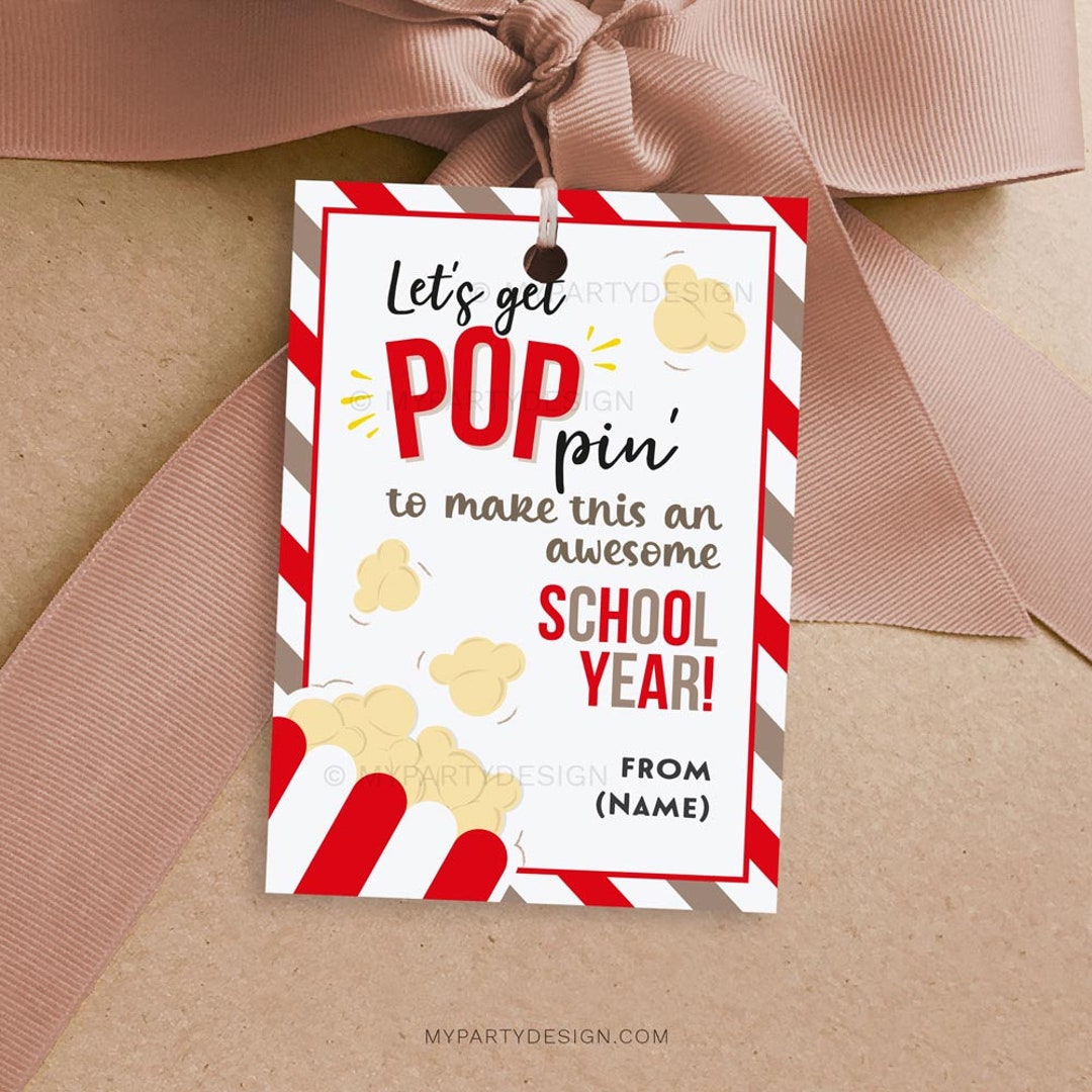 Popcorn Back to School Tag, Let's Get Poppin Gift Label, First Day of ...