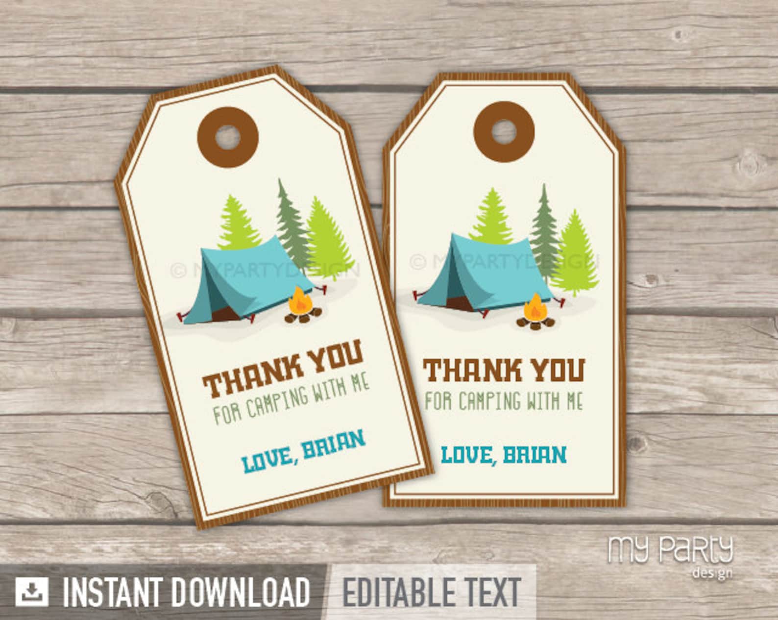 Camping Favor Tags Camp Party Decorations Printable Thank - Etsy