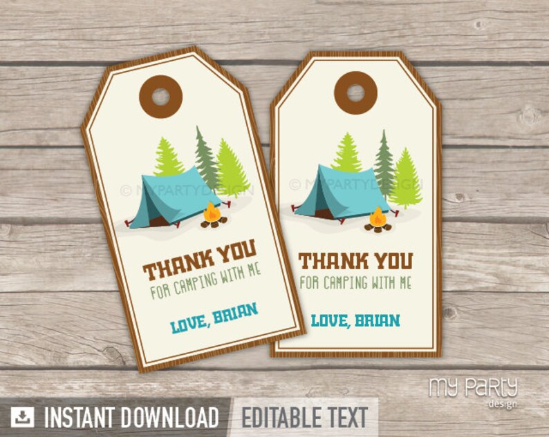 Camping Favor Tags Camp Party Decorations Printable Thank - Etsy