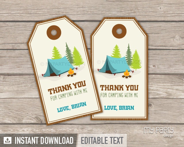 Camping Favor Tags Camp Party Decorations Printable Thank | Etsy