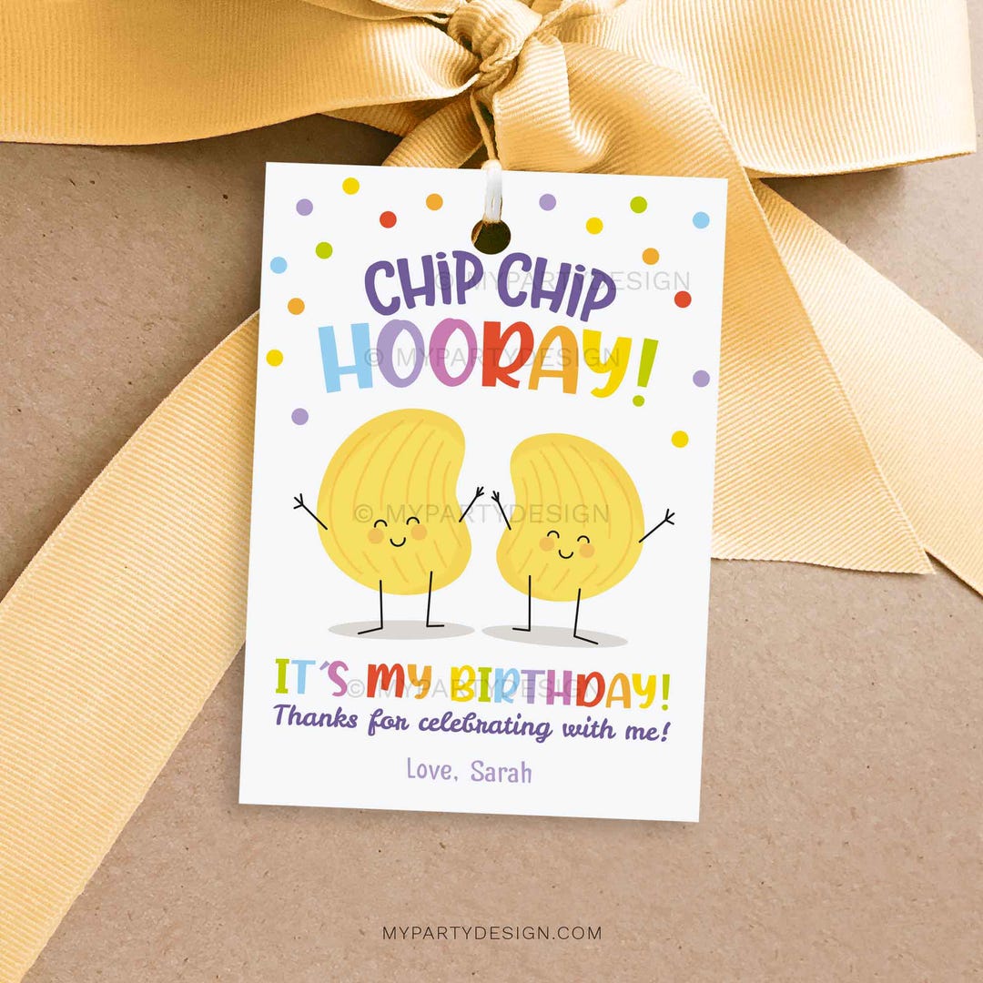 Chip Hooray Chips Birthday Treat Tag, Bag of Chips Classroom Gift Label ...