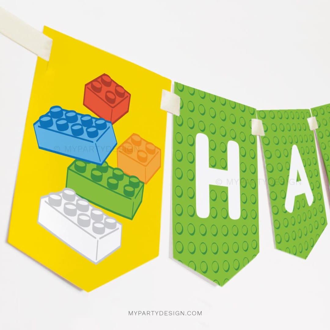 Building Blocks Party Birthday Banner, Colorful Bricks Party Bunting ...
