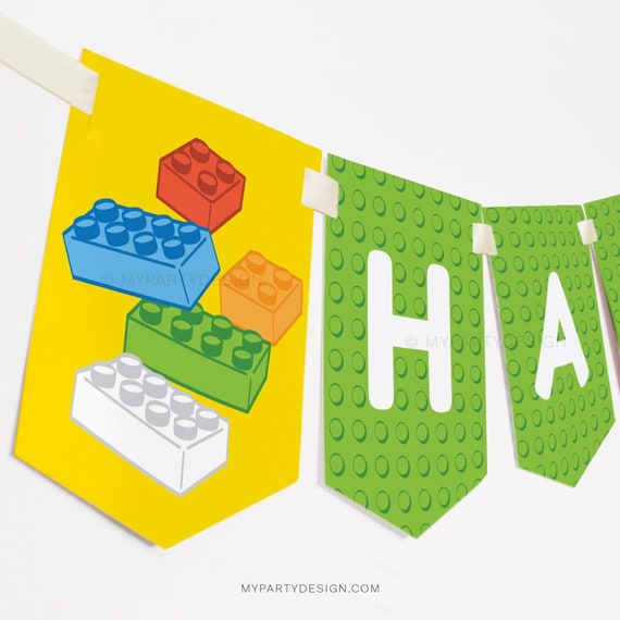 Building Blocks Party Birthday Banner, Colorful Bricks Party Bunting ...
