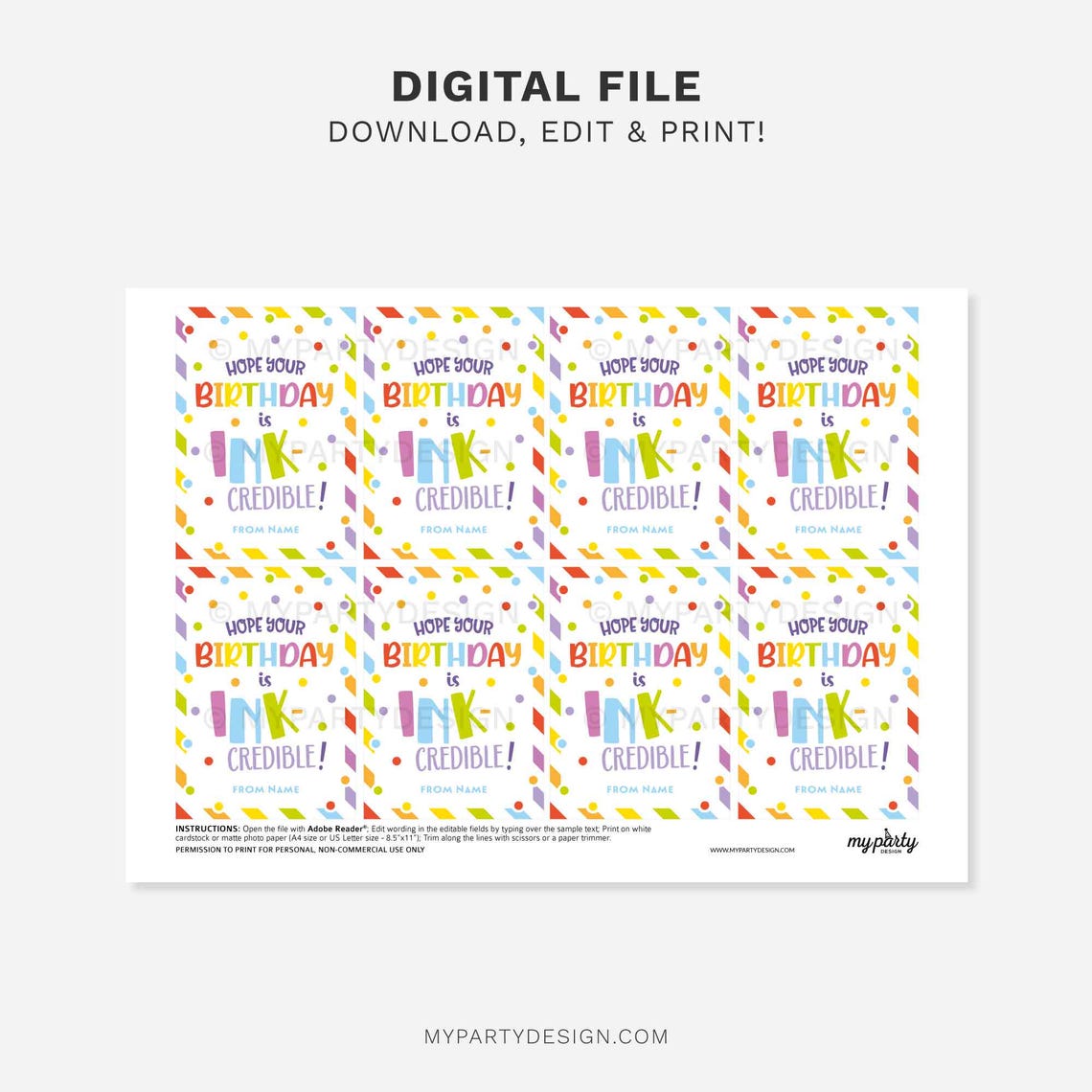 Ink-credible Happy Birthday Gift Tag, Marker Pen Class Gift Label for ...