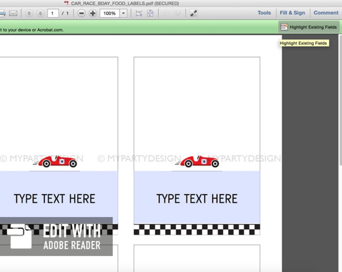 Car Food Labels Car Race Birthday Party Racing Tent Labels - Etsy