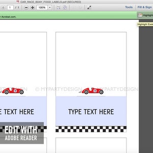 Car Food Labels, Car Race Birthday Party, Racing Tent Labels, Place ...