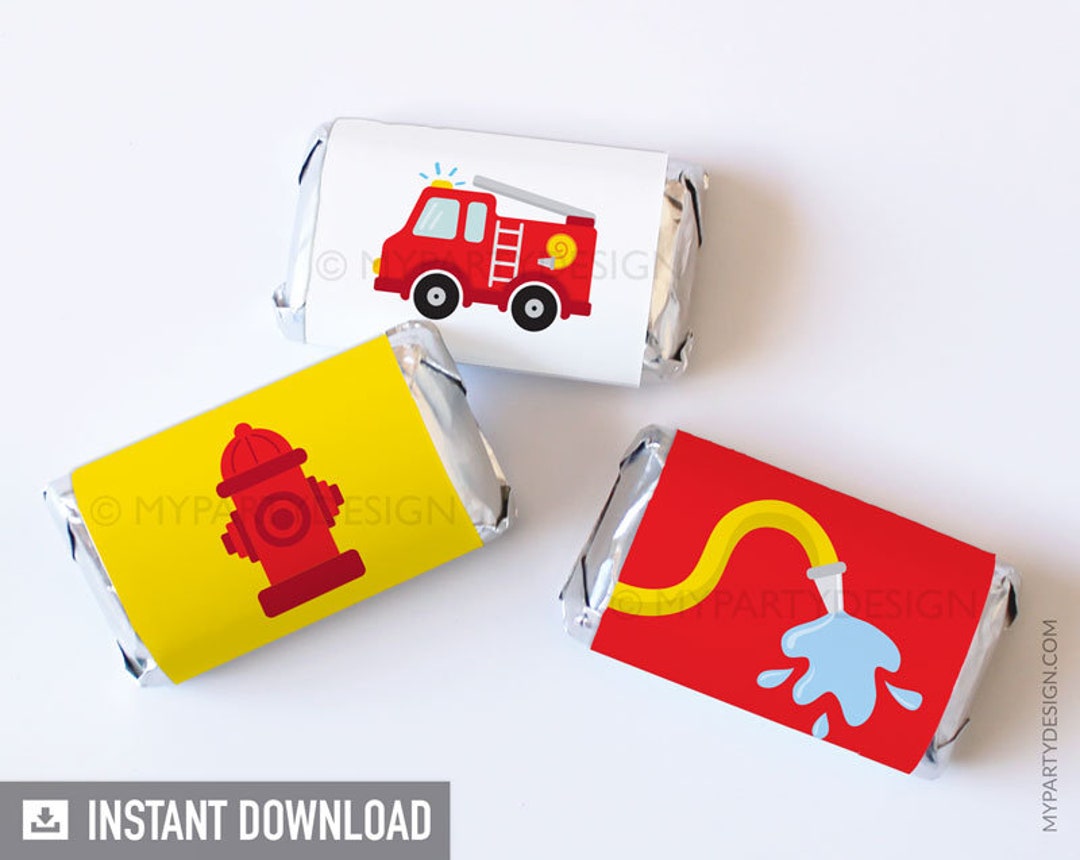 Firetruck Party Favors Mini Chocolate Wrappers Fireman - Etsy