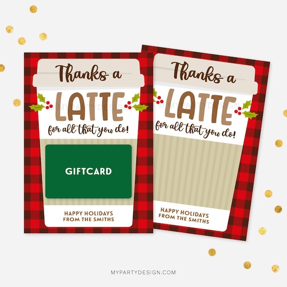 Thanks a Latte Christmas Coffee Gift Card Holder, Printable Teacher ...