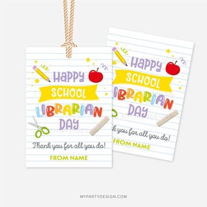 Happy School Librarian Day Tag, Thank You Label for Library ...