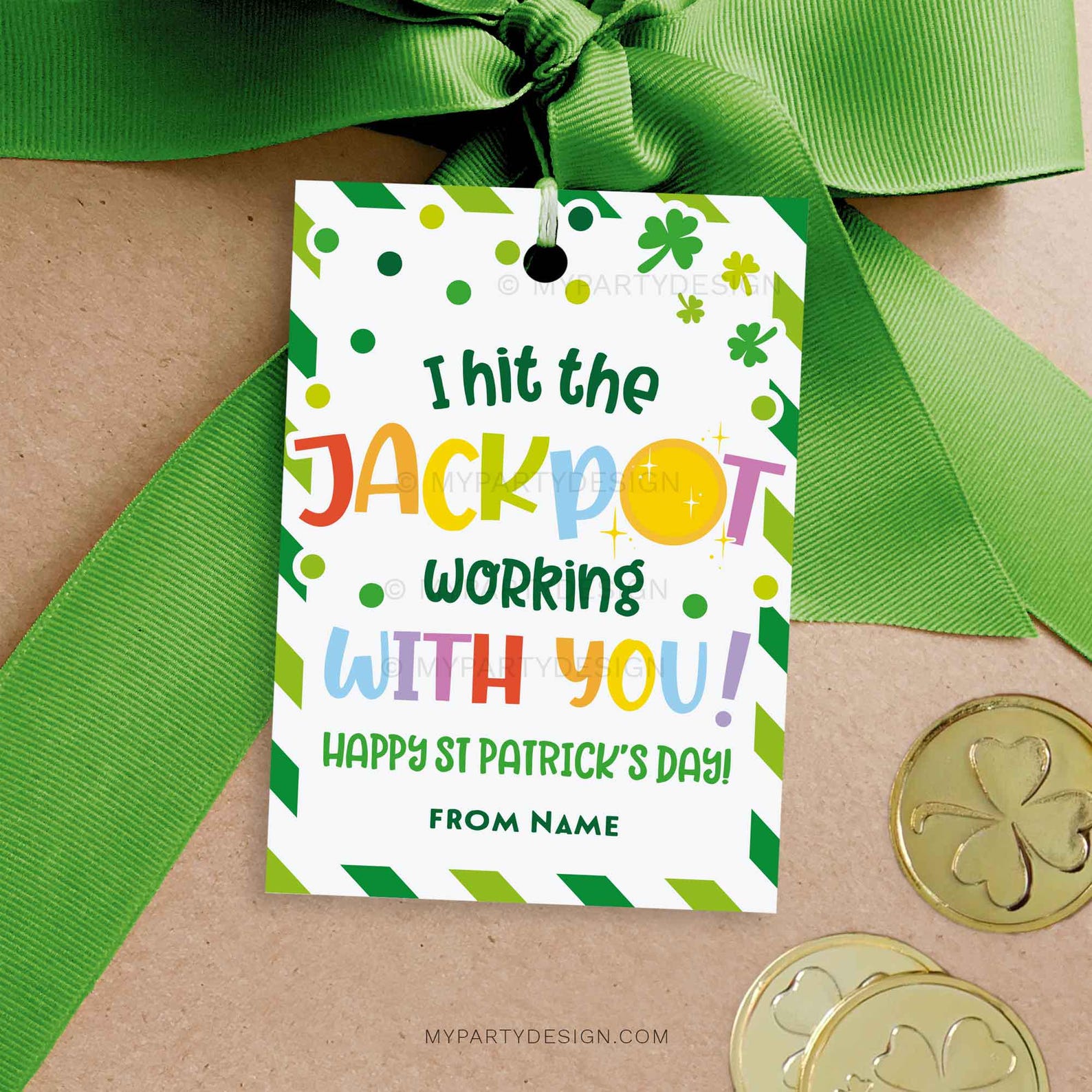 Hit the Jackpot Working With You Gift Tag, St Patrick's Day Coworker ...