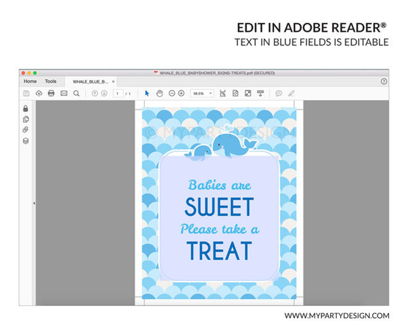 Take a Treat Sign Whale Baby Shower in Blue Whale Party | Etsy