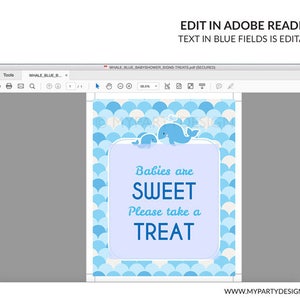 Take a Treat Sign, Whale Baby Shower in Blue, Whale Party INSTANT ...