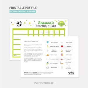 Soccer Chore Chart for Kids, Sports Reward Chart, Editable Sticker ...