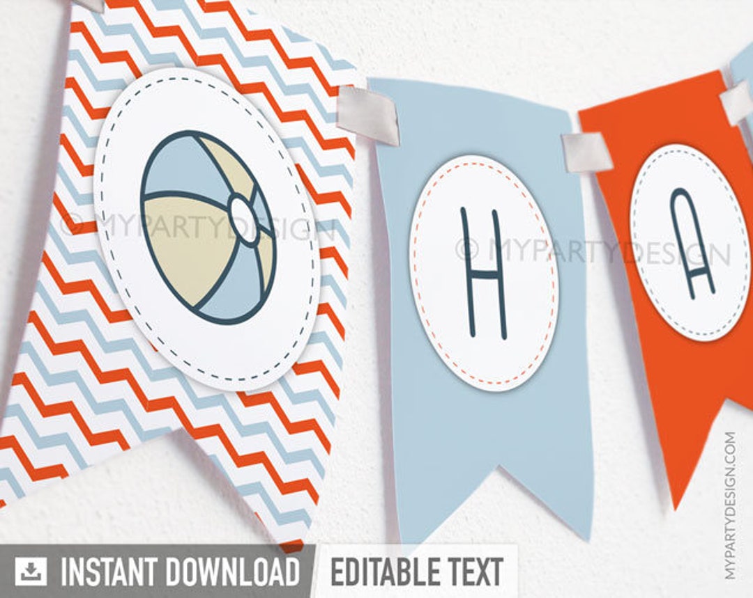 Beach Birthday Banner, Pool Party Decorations, Summer Party Bunting ...