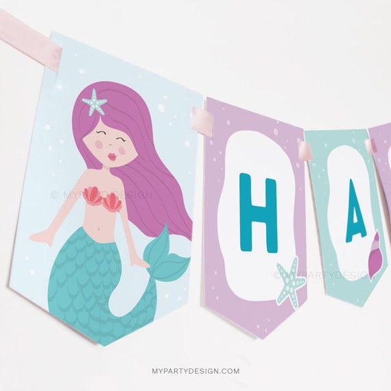 Mermaid Birthday Banner, Happy Birthday Bunting, Mermaid Party ...