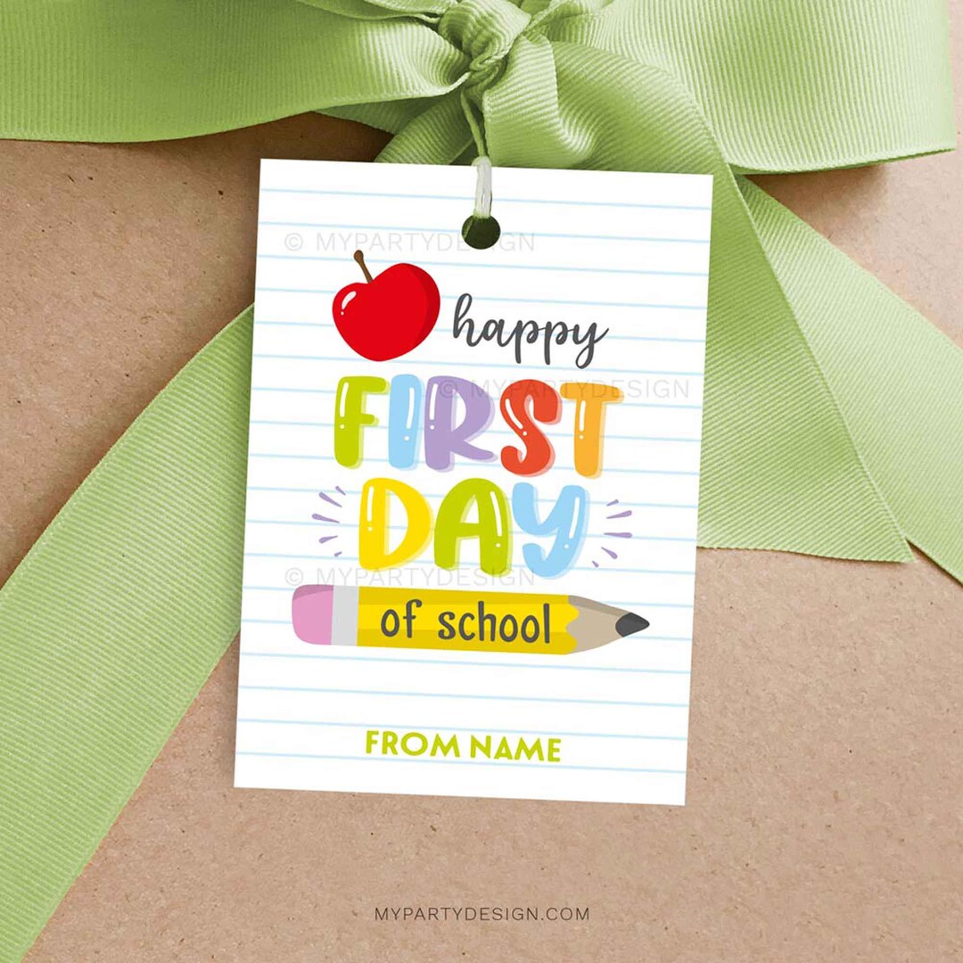 Happy First Day Tag, Back to School Gift Label, First Day of School ...