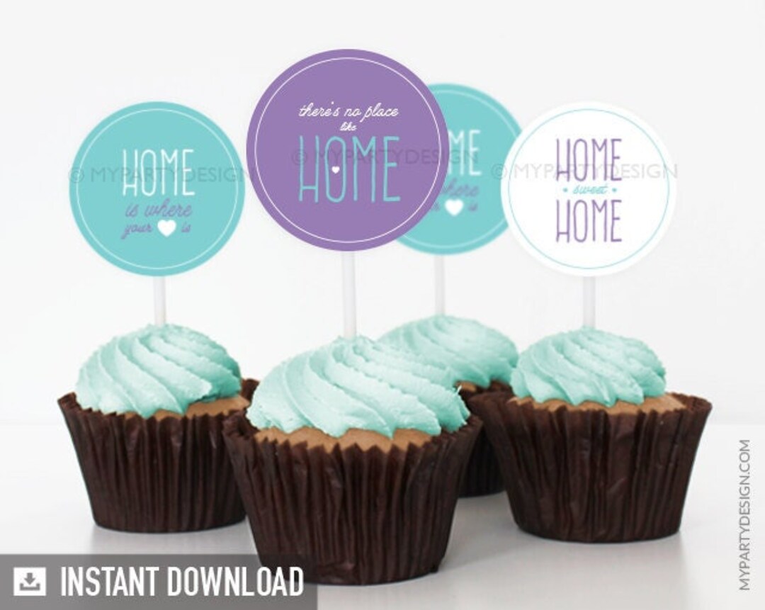 House Warming Cupcake Toppers, New House Party Decorations, Turquoise ...