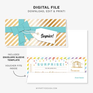 Surprise Weekend Getaway Gift Voucher Template, Gift Card, Birthday ...