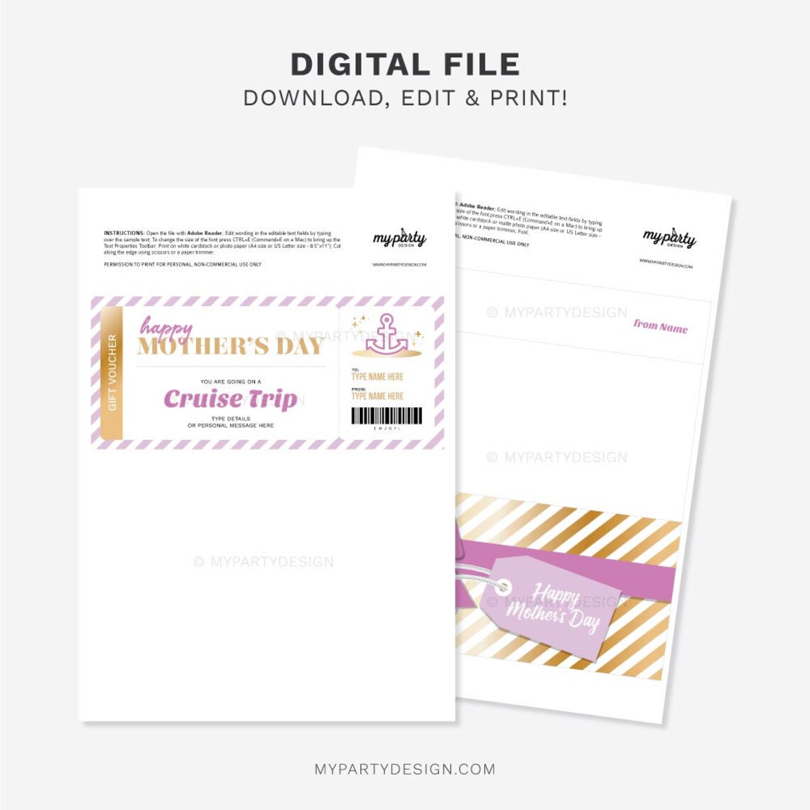 Mother's Day Cruise Gift Voucher Template, Gift Card for Mom, Surprise ...
