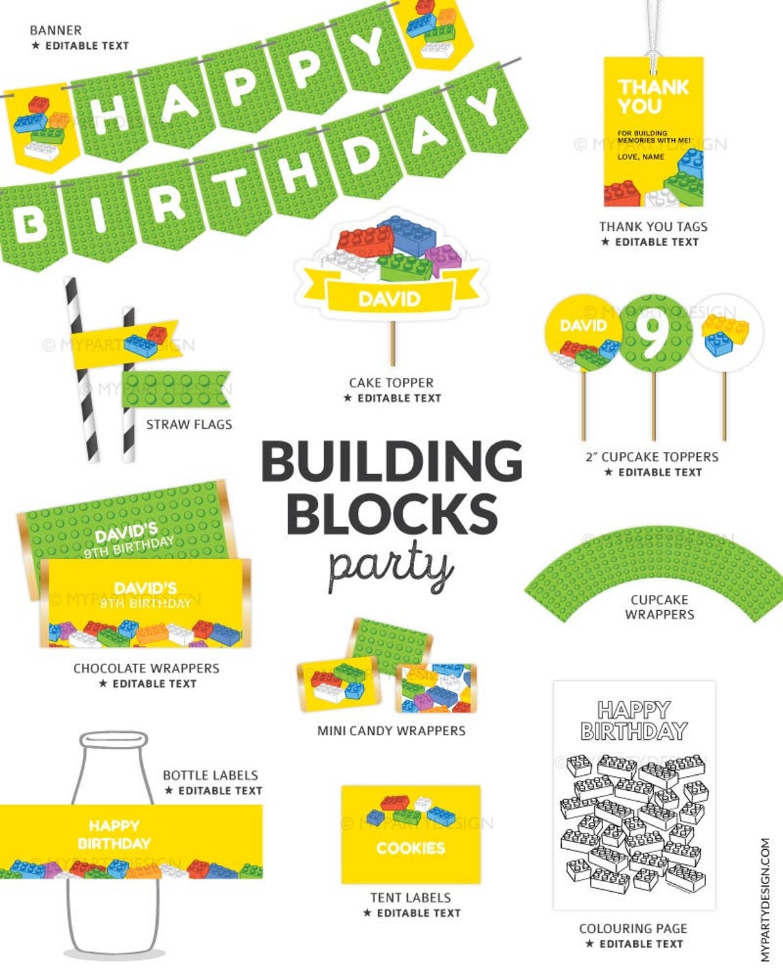 Building Blocks Party Decorations, Building Bricks Birthday Party Pack ...