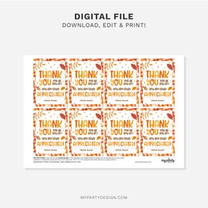 Fall Appreciation Gift Tag, Thank You Label for School Staff, Team or ...