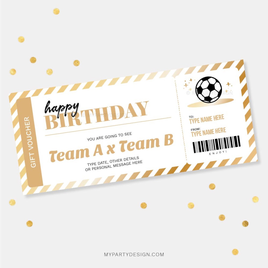 Soccer Gift Voucher Template, Sports Match Ticket Birthday Card ...