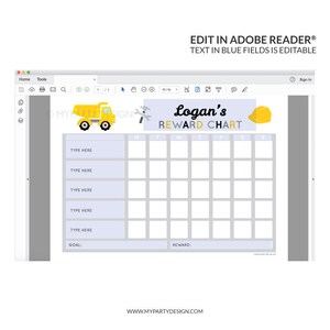 Chore Chart for Kids, Construction Reward Chart, Boys Editable Behavior ...