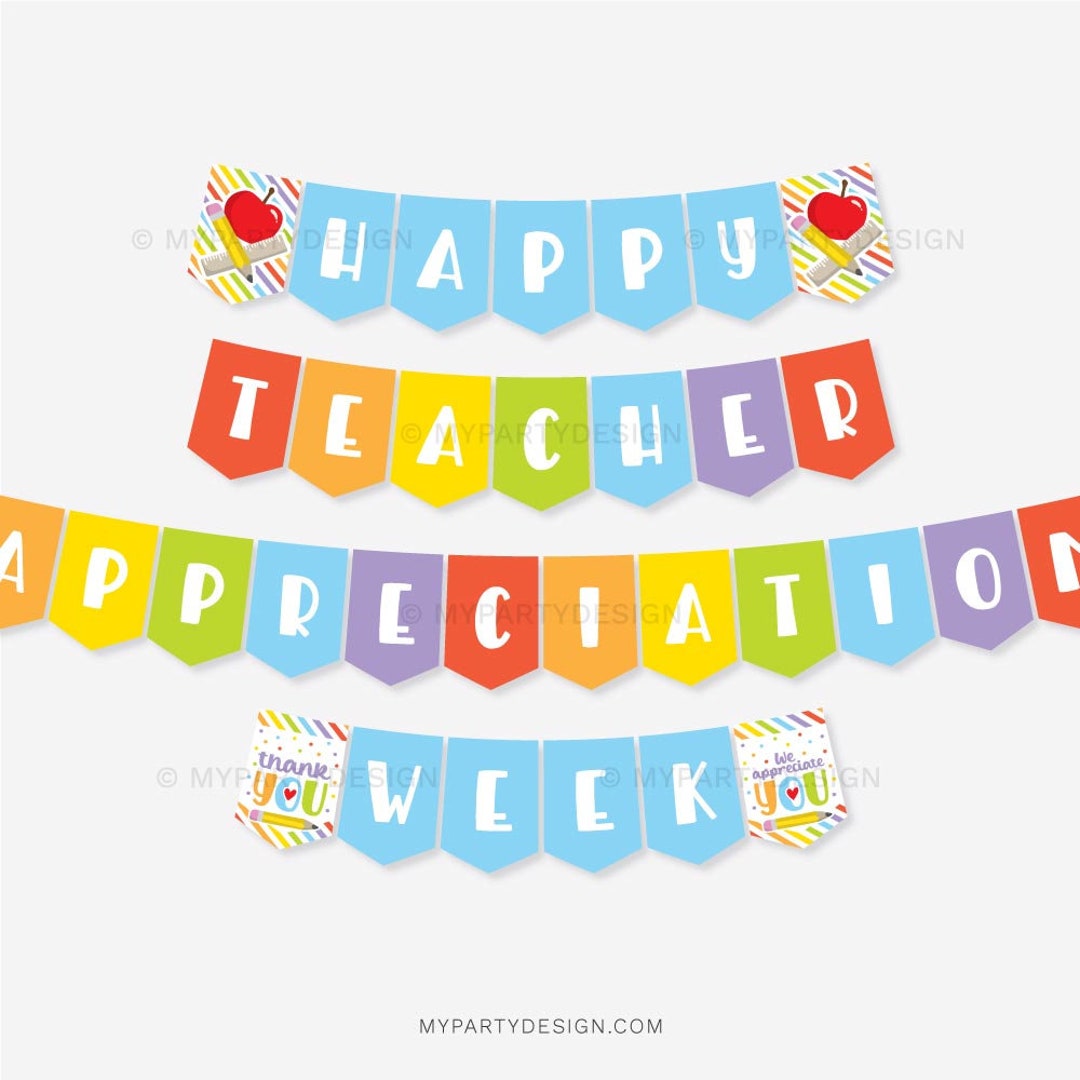 Happy Teacher Appreciation Week Banner, Thank You Bunting for School ...