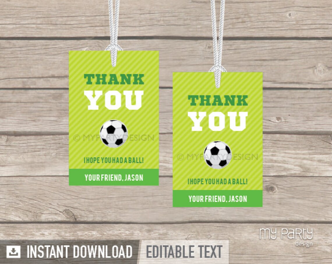 Soccer Favor Tags Thank You Labels Soccer Party Decorations | Etsy