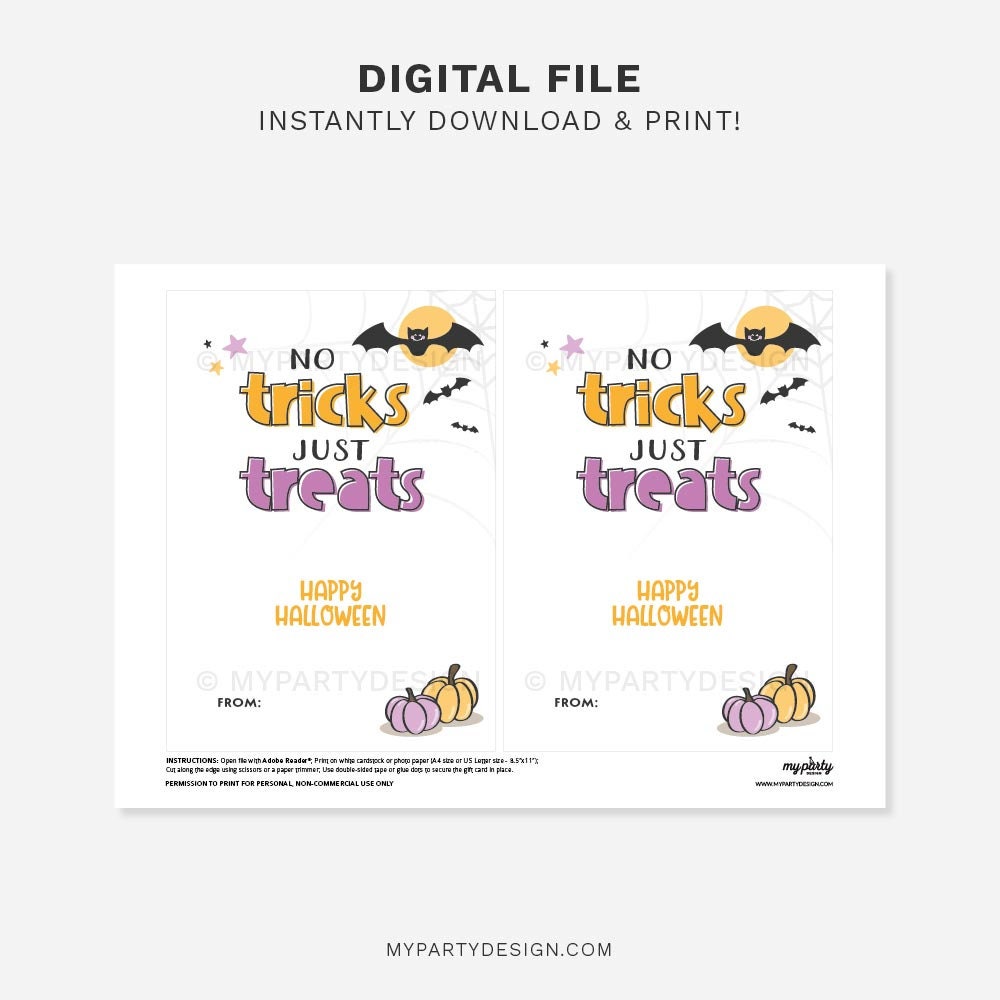 Halloween Gift Card Holder, No Tricks Just Treats, Printable Last ...