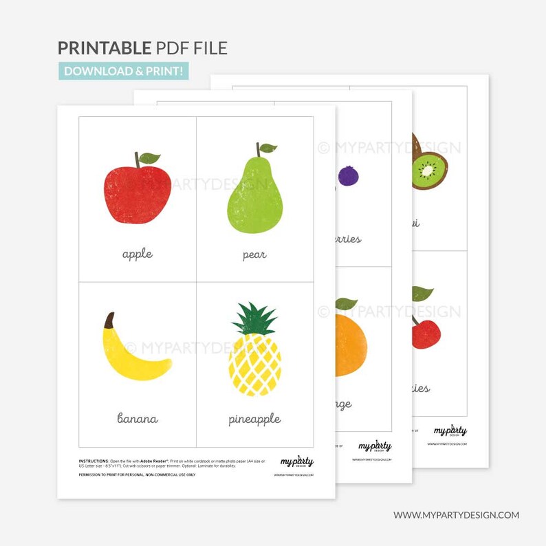 Printable Fruit Flash Cards Learn the Fruits Homeschool - Etsy