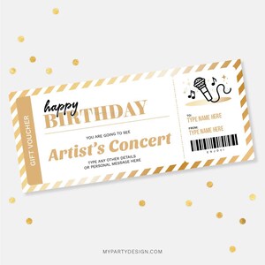 Concert Gift Voucher Template, Music Artist Ticket Birthday Present ...