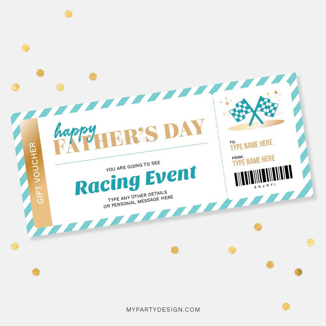 Father's Day Car Racing Gift Voucher Template, Gift Card for Dad ...