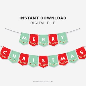 Christmas Banner, Festive Party Bunting, Merry Christmas Printables ...