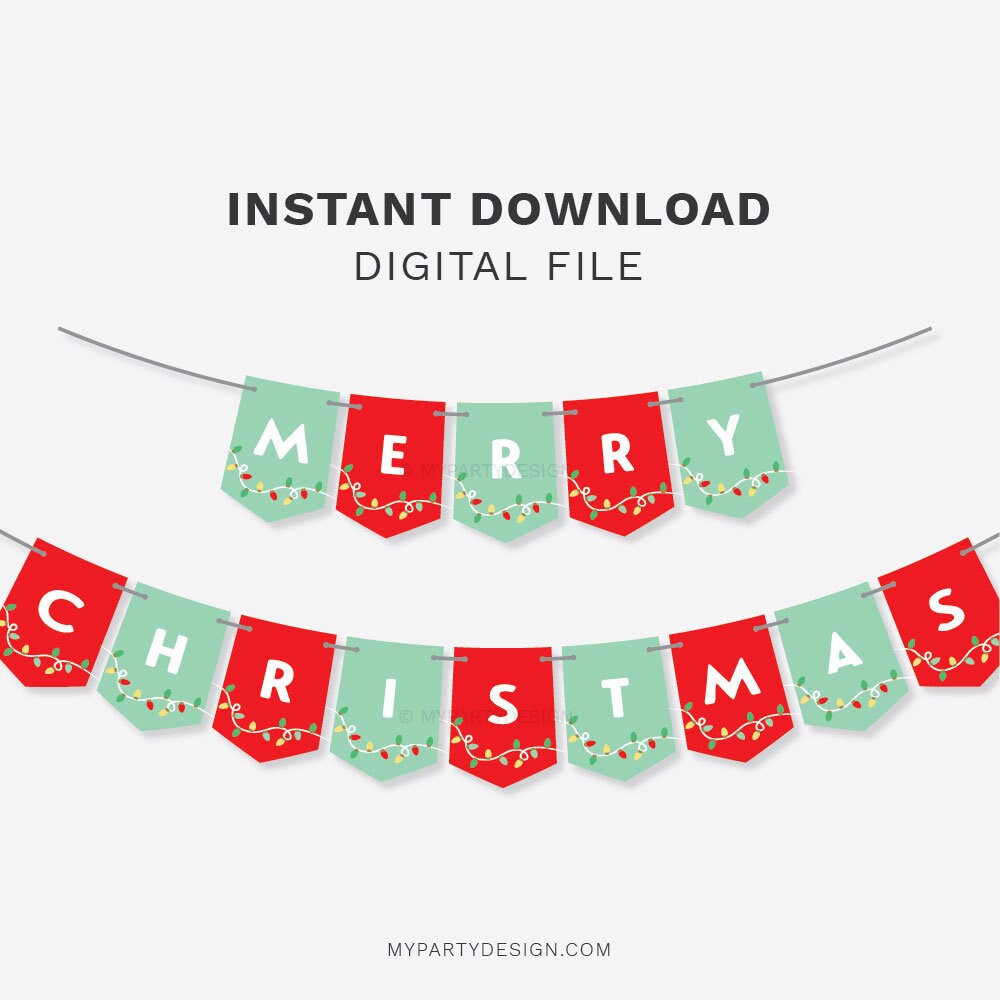 Christmas Banner, Festive Party Bunting, Merry Christmas Printables ...