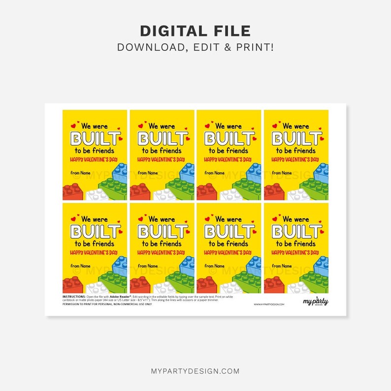 Building Blocks Valentine's Day Tag, Kids Valentine Cards for Class ...