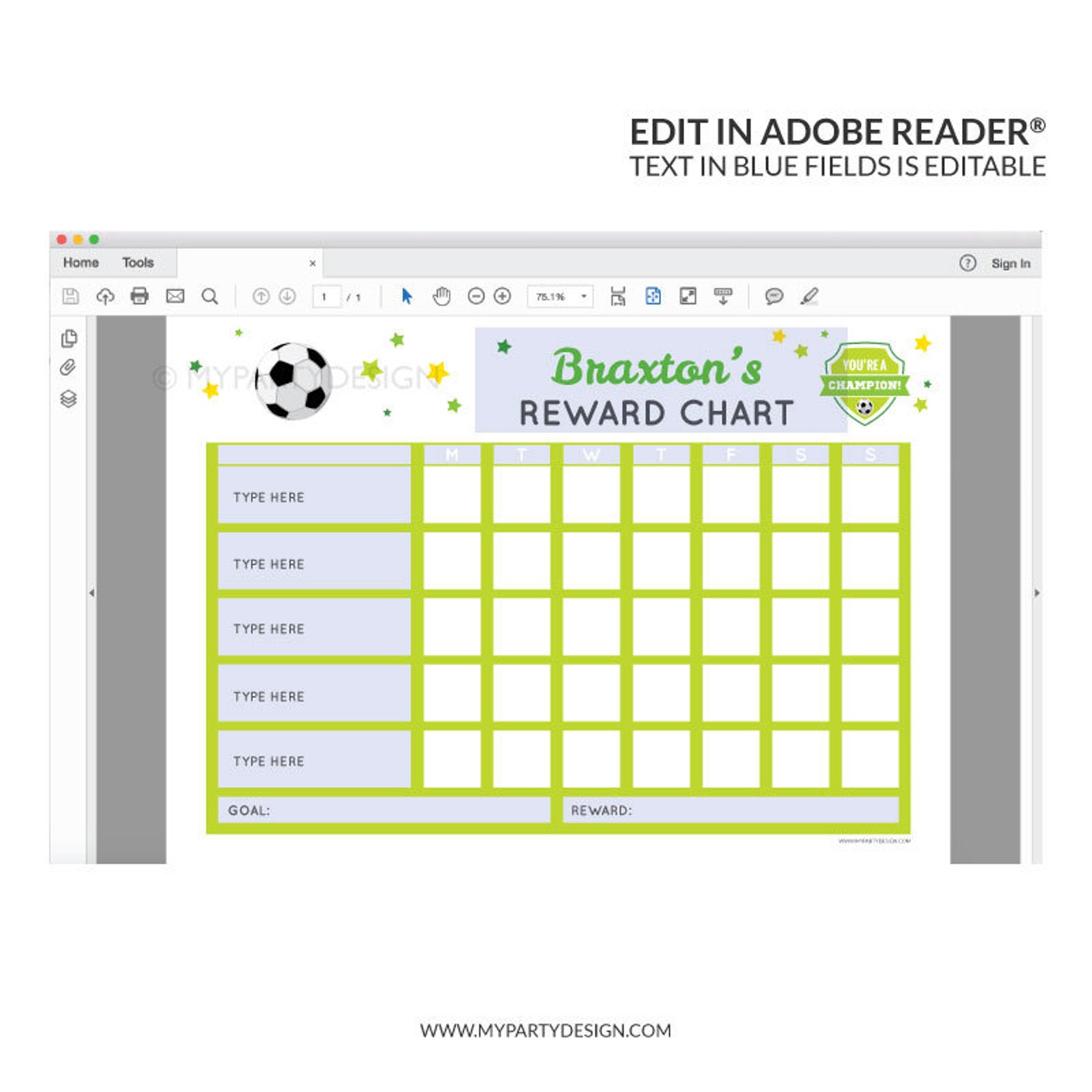 Soccer Chore Chart for Kids, Sports Reward Chart, Editable Sticker ...