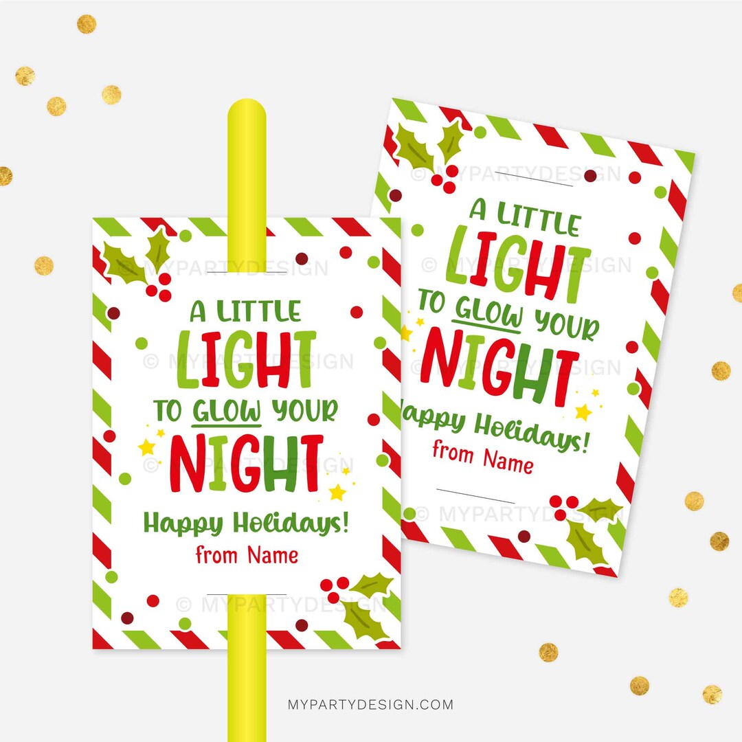 Christmas Light to Glow Your Night Glow Stick Tag, Class Gift Label ...