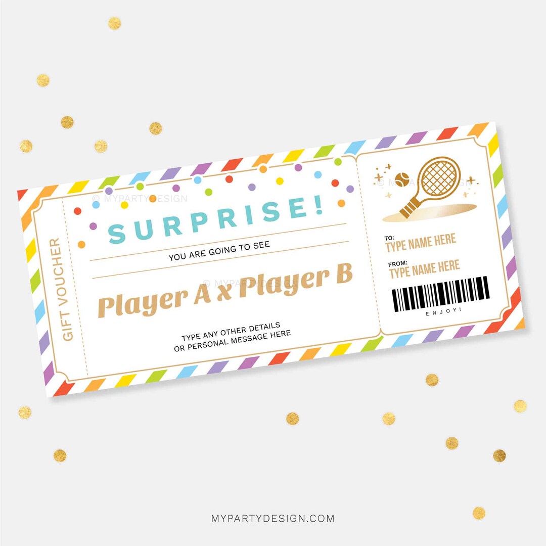 Surprise Tennis Gift Voucher Template, Sports Match Gift Card, Birthday ...
