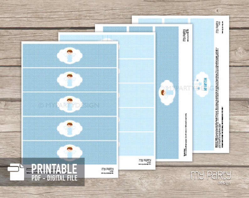 Baptism Bottle Labels Blue Angel Christening Party Boy | Etsy