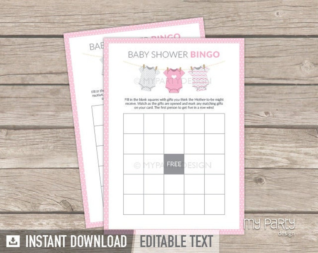 Baby Shower Bingo Girl Babyshower Game Pink Baby Shower - Etsy